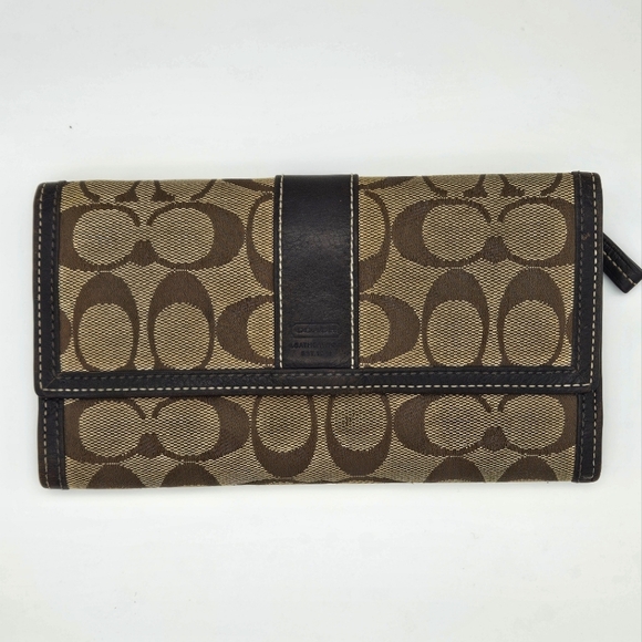 Coach | Accessories | Coach Signature Canvas Leather Trifold Checkbook ...